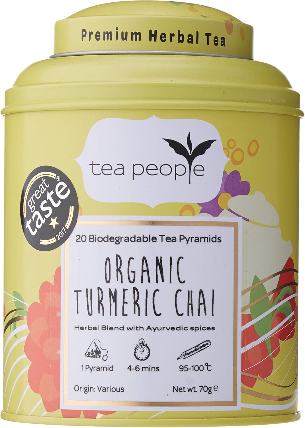 Tea People Organic Turmeric Chai, 20 Pyramids Caddy : Amazon.co.uk: Grocery