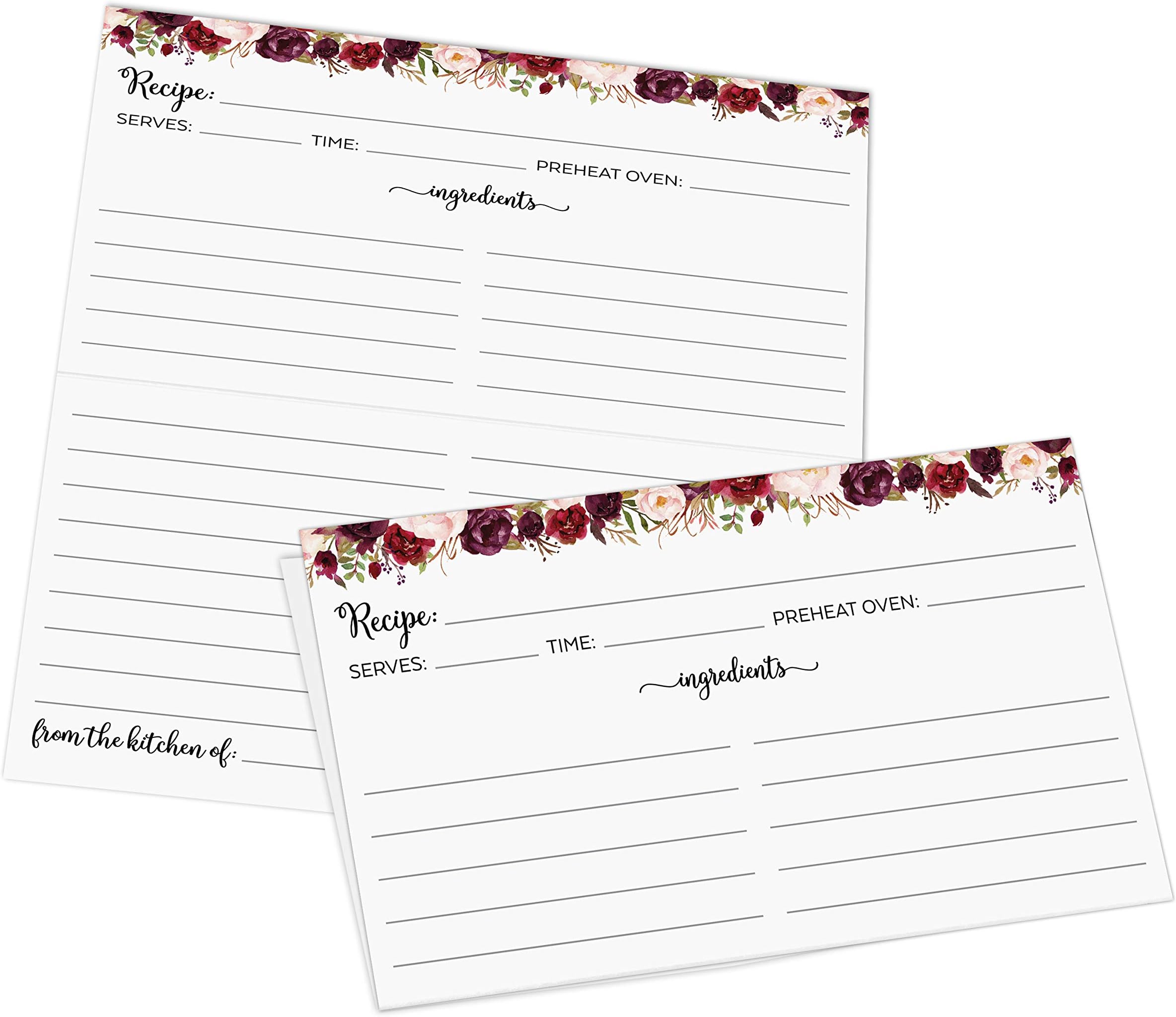 Amazon.com: 321Done Folding Recipe Cards (Set of 50) Floral Roses on ...