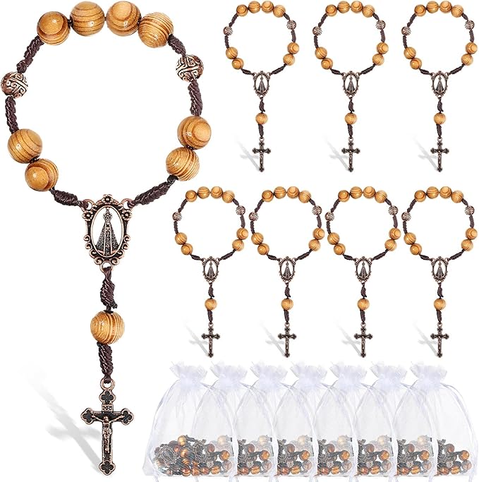 Amazon.com: 30 Pieces Wood Baptism Rosary Mini Rosaries Small Rosary ...