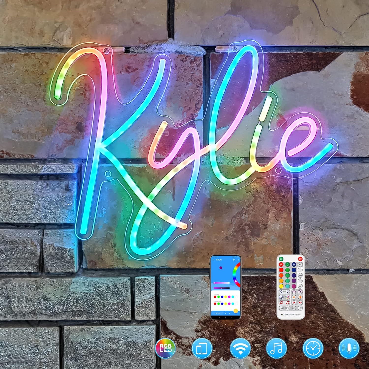 Custom RGB LED Neon Sign Light Music SYNC Bluetooth Multiple Colors ...