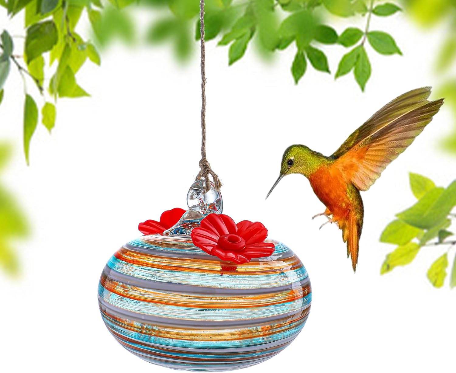 Amazon.com : Small Glass Hummingbird Feeders for Outdoors Hanging Blown ...