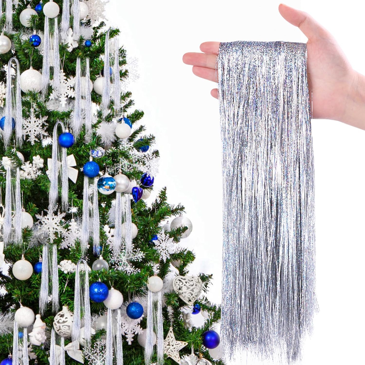 XIMISHOP 6000 Strands Christmas Icicle Tinsel，Sparkling Shiny Sliver ...
