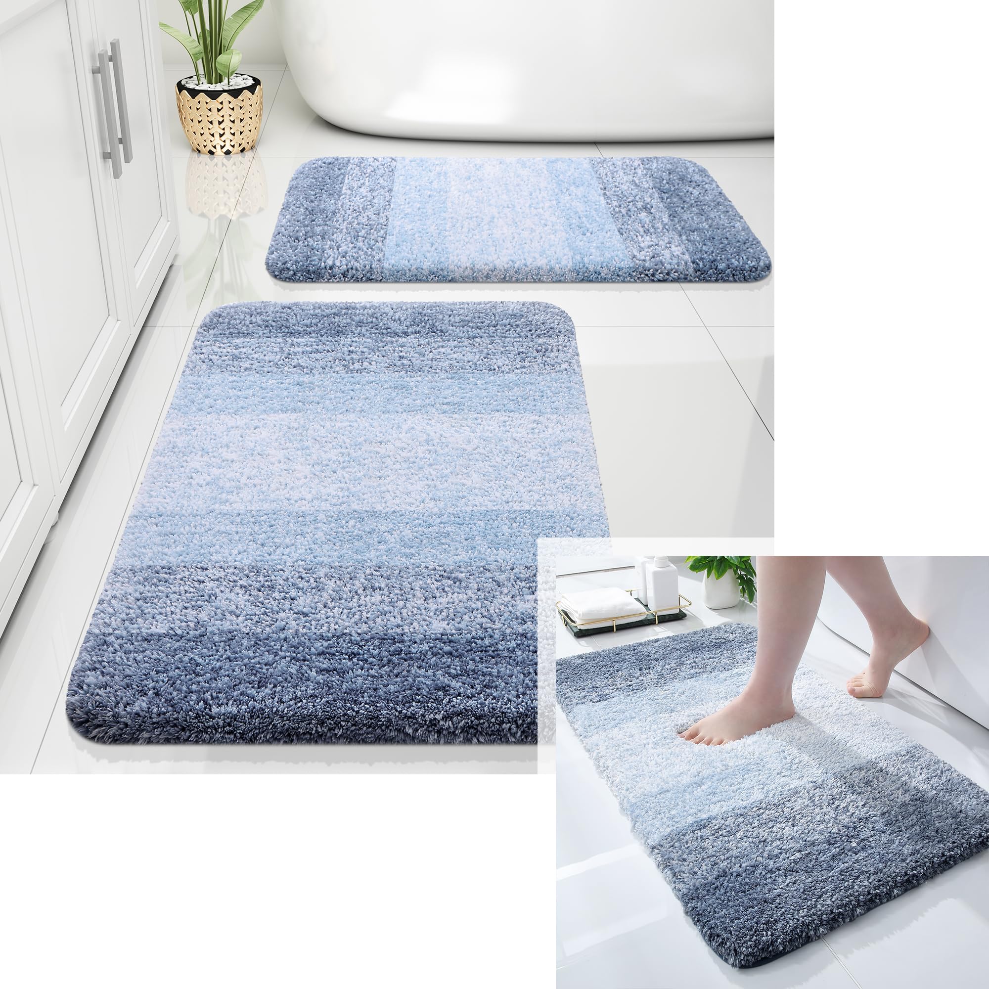 Amazon.com: OLANLY Ombre Bath Rug and Bathroom Rugs Sets 2 Piece, Bath ...