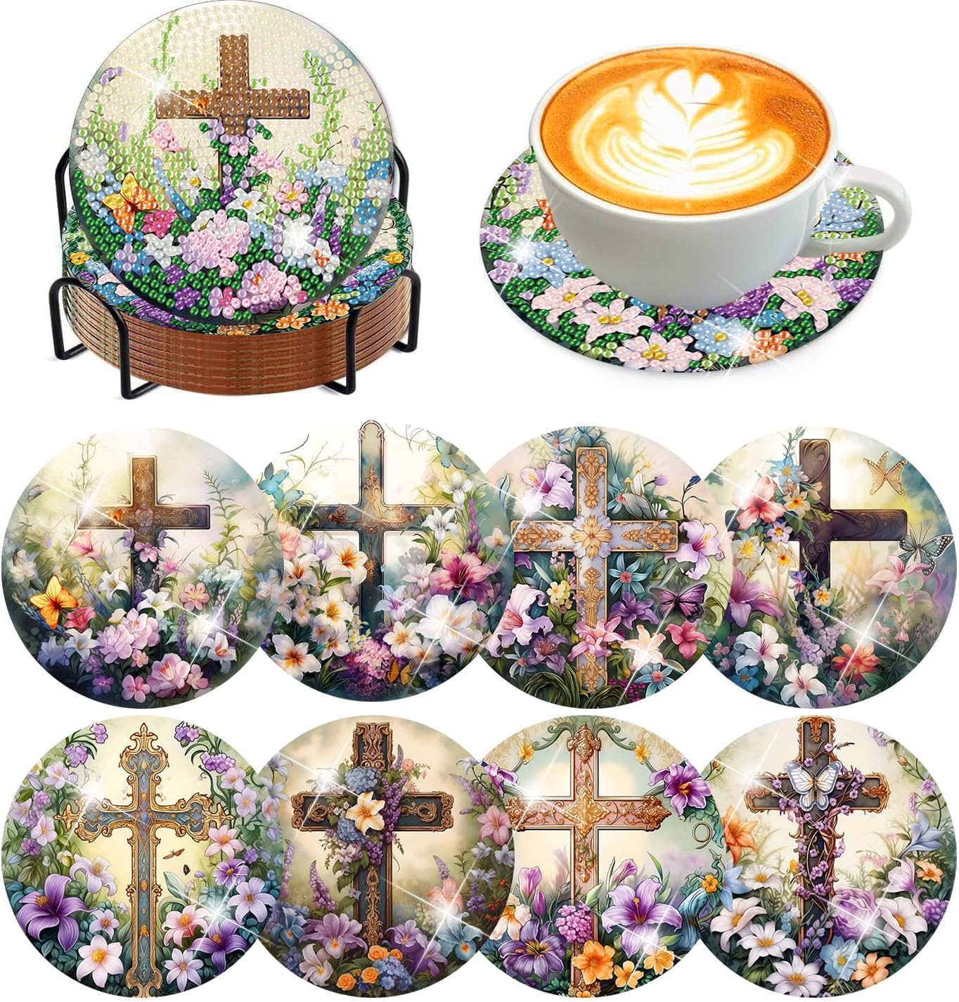 Amazon.com: 8 Pcs Diamond Art Coasters Kits for Adults - Christ Cross ...
