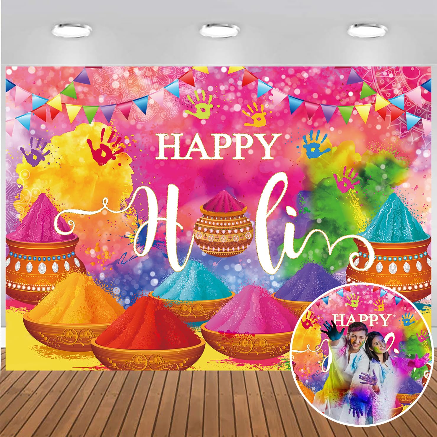 Amazon.com : Happy Holi Backdrop Indian Colorful Powder Graffiti Hindu ...