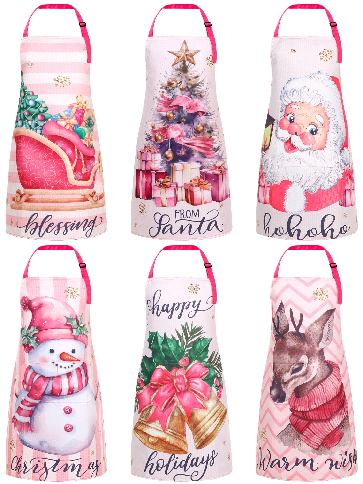 Amazon.com: Bencailor 6 Pcs Christmas Aprons with Pockets Adjustable ...