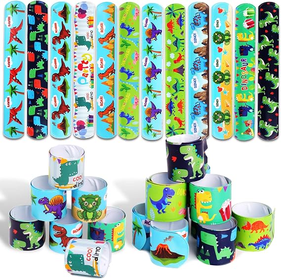 Amazon.com: DERAYEE 24 Pcs Dinosaur Slap Bracelets for Kids, Jurassic ...