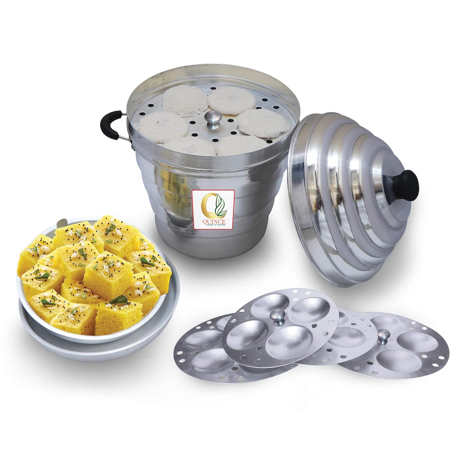 QUINCE Aluminium idli Maker 4 idli Plates, 4 khaman patra Plates and 1 ...