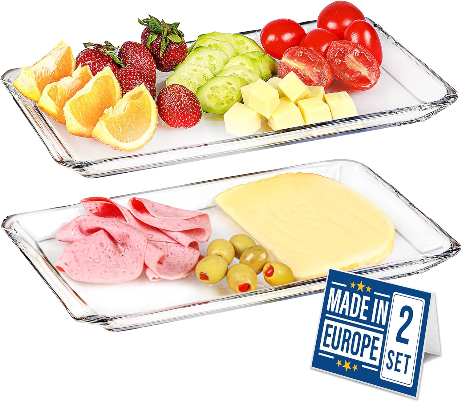 Buy Crystalia Rectangle Glass Serving Plates, Breakfast Service Tray ...