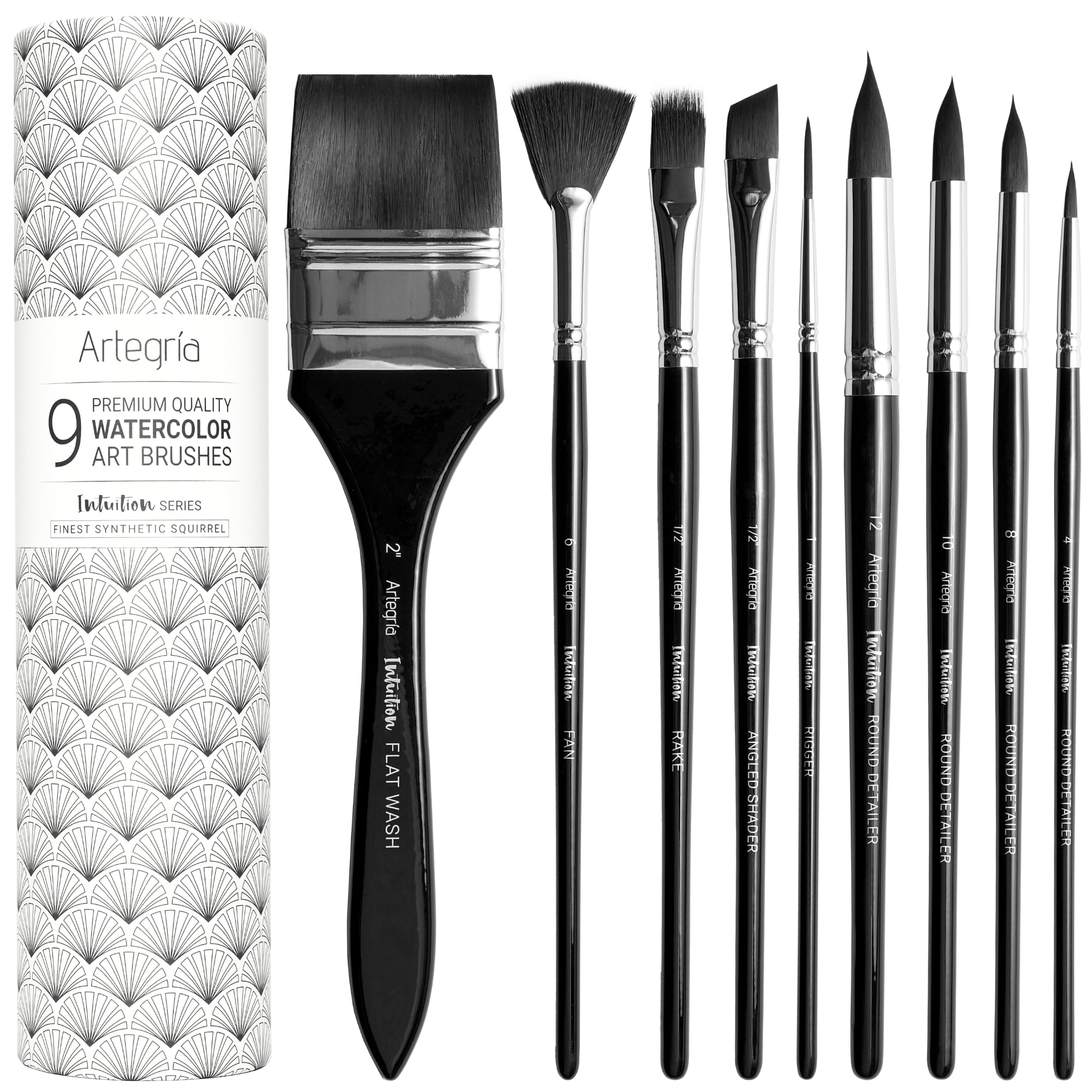 Amazon.com: ARTEGRIA Watercolor Brush Set, 9 Soft Synthetic Squirrel ...