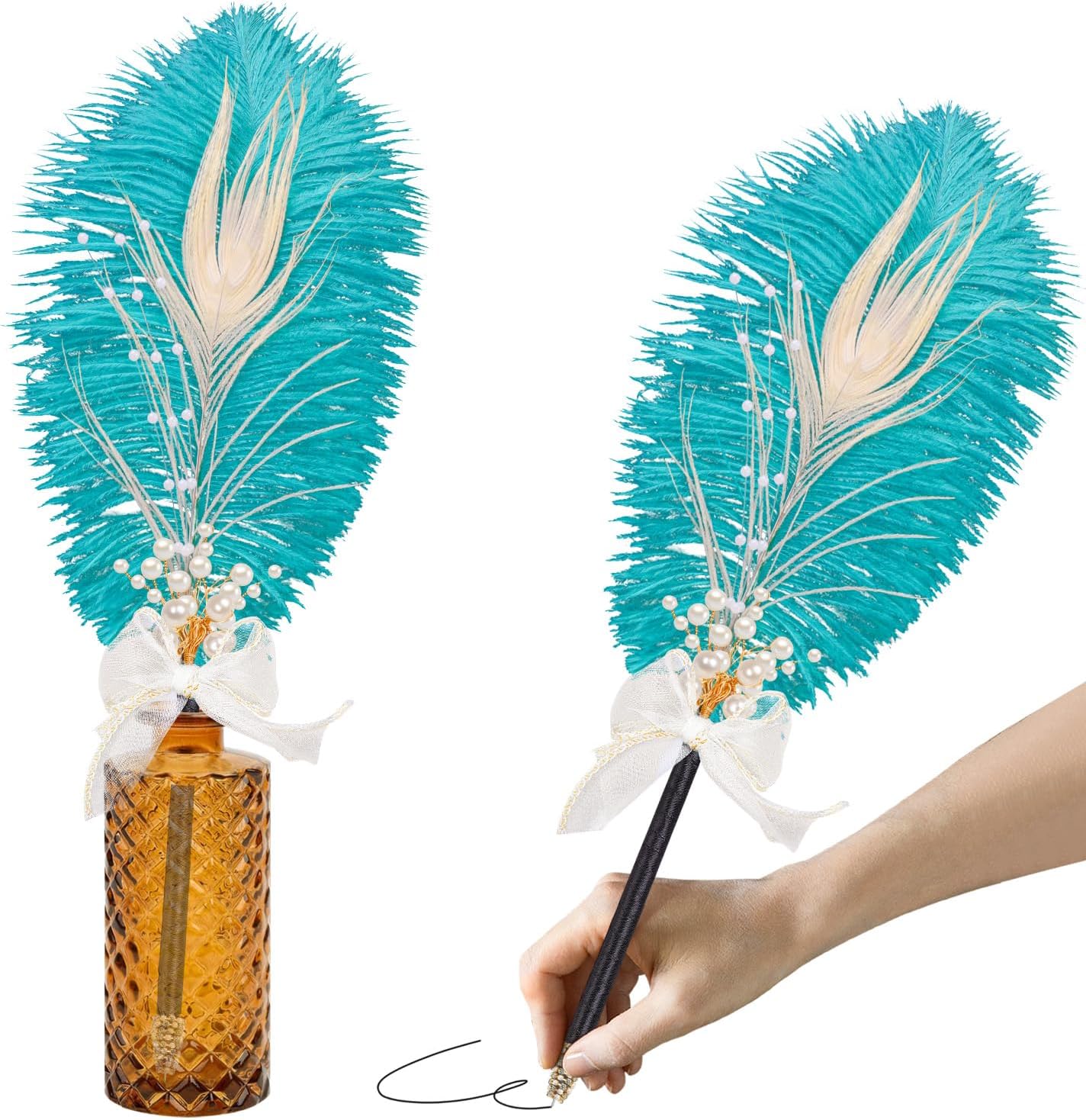 Amazon.com : Vijiv Ostrich Feather Pen Quill Ballpoint Pen, Refillable ...