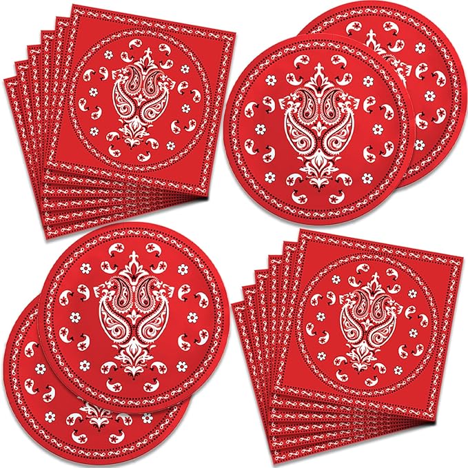 Amazon.com: 40Pcs Red Bandana Western Party Supplies Paisley Print ...