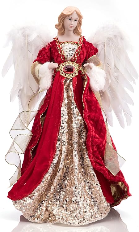 Amazon.com: SANNO Christmas Angel Treetop Figurine with White Pearl ...