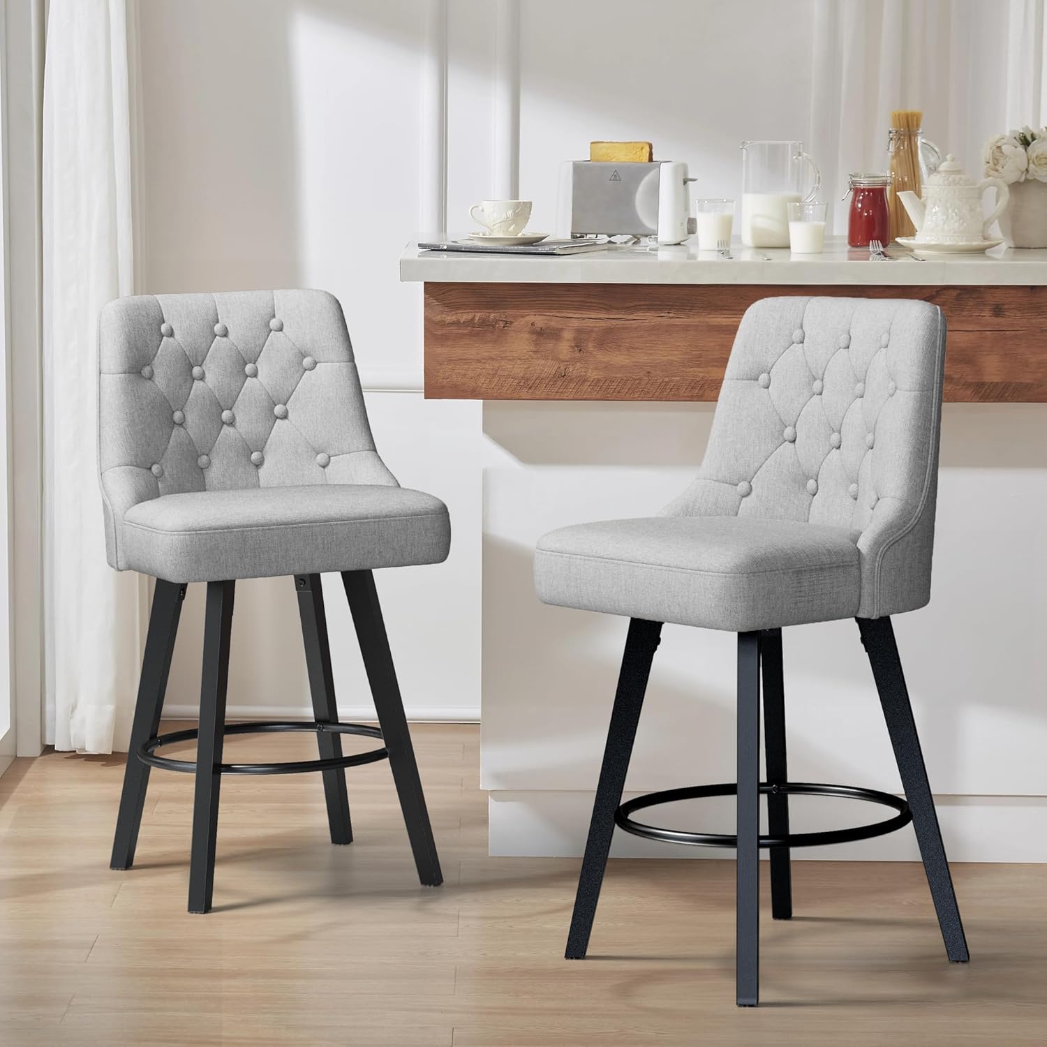Amazon.com: PatioPerk Modern Swivel Bar Stools with Back, 26" H Seat ...