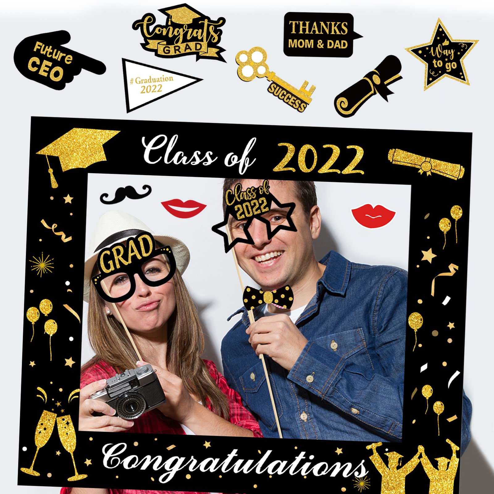22 Pack Graduation Photo Booth Props, Large Size Graduation Photo Frame ...