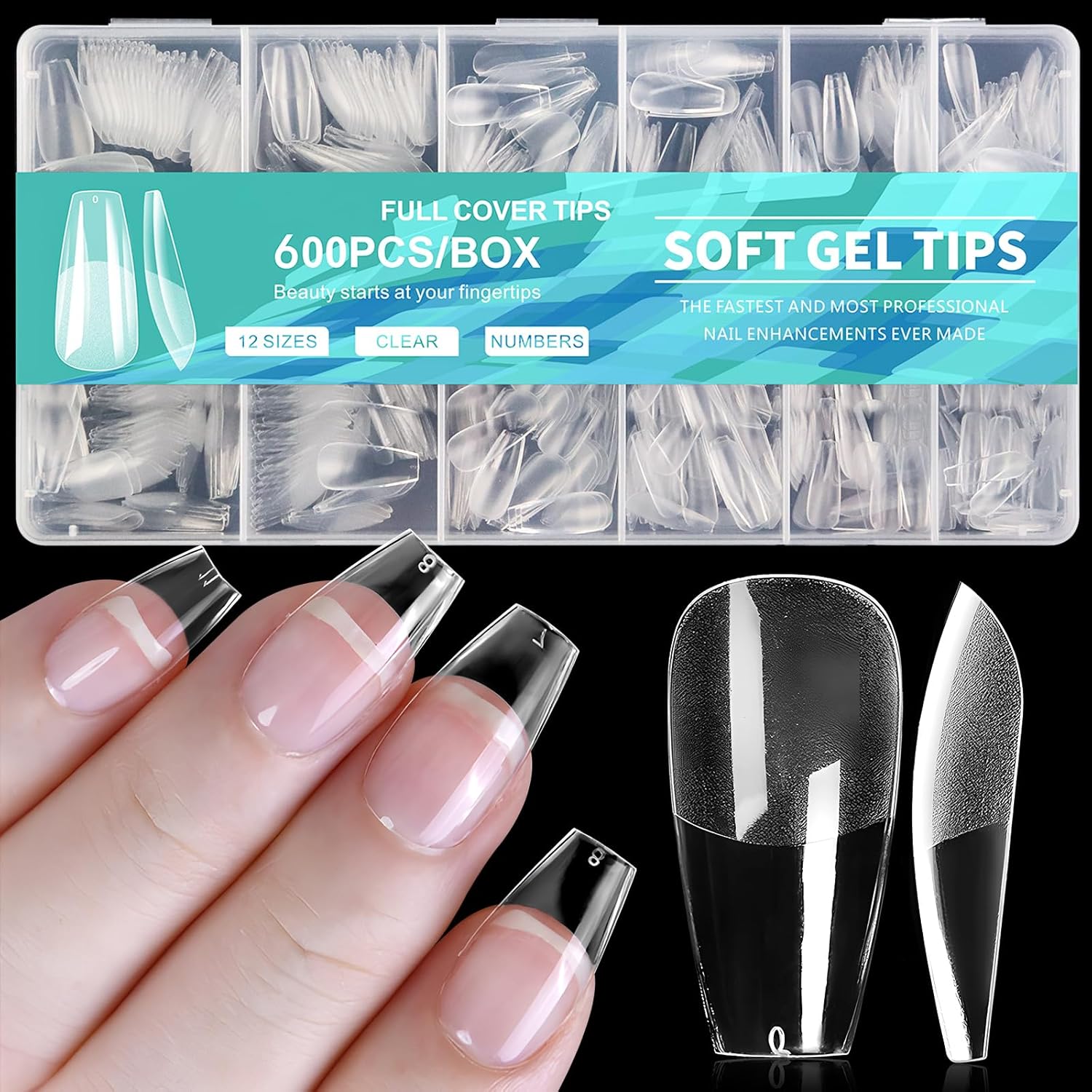 Amazon.com: AddFavor 600pcs Coffin Nail Tips, Medium Coffin Soft x Gel ...