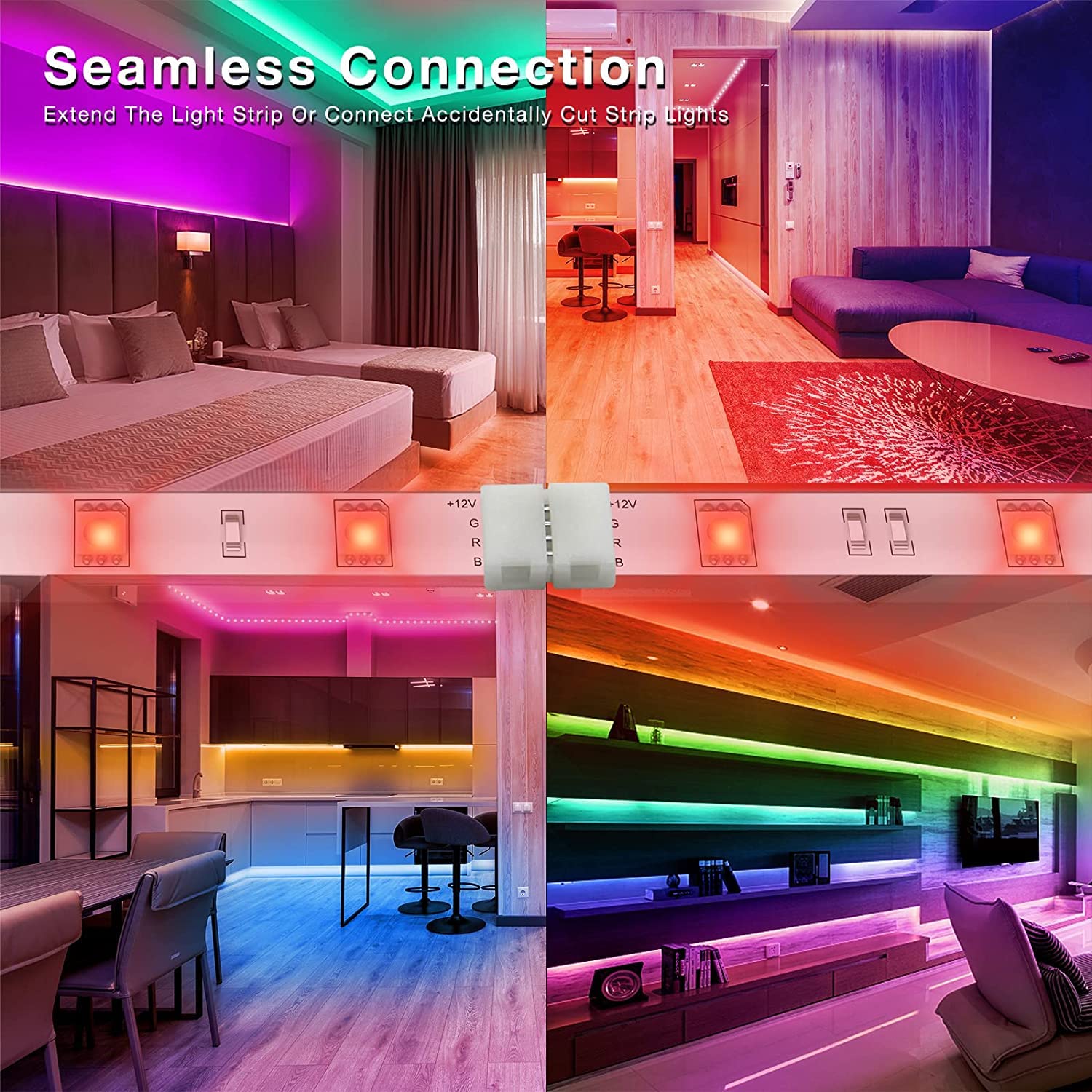 Snapklik.com : Led Strip Connector Kit For 2835 8mm 4 Pin, 10 Pcs L ...