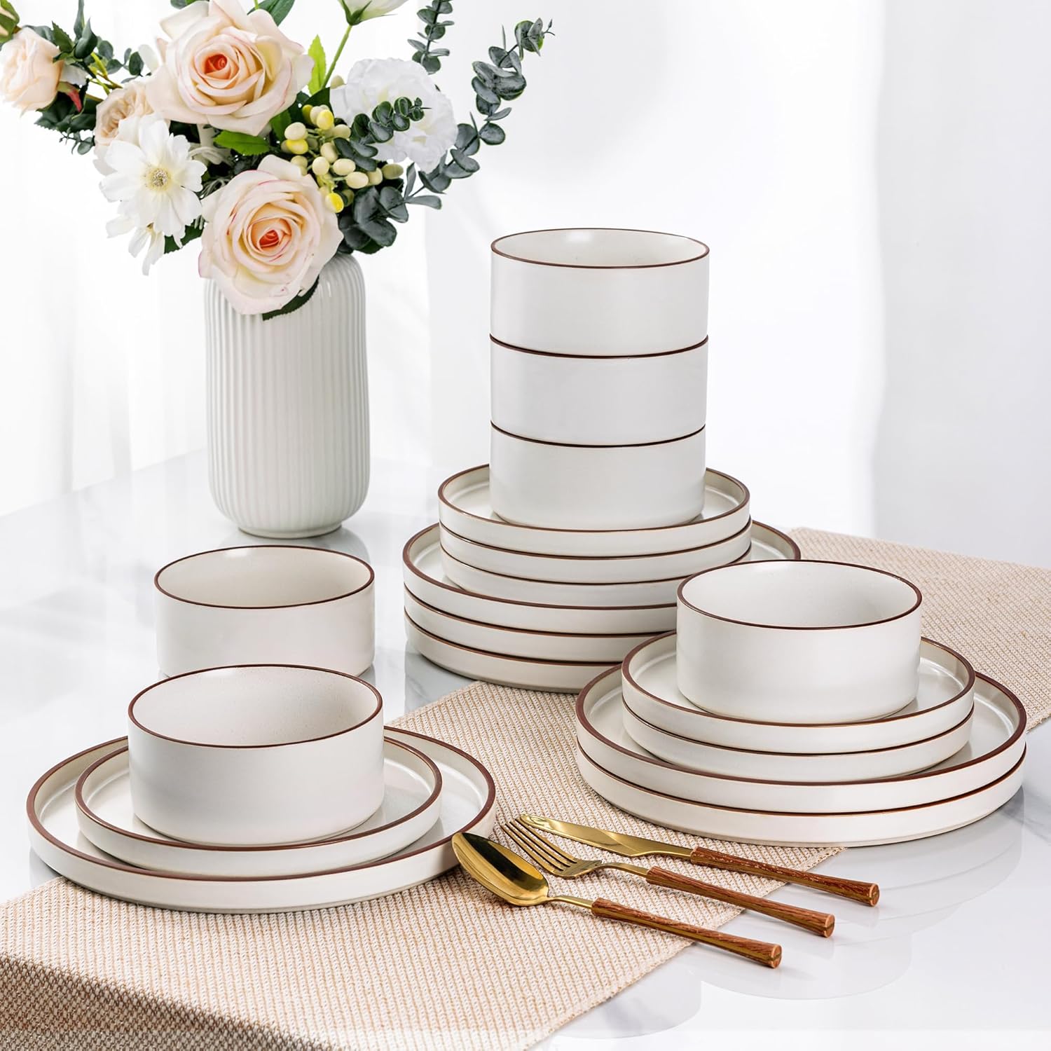 Amazon.com | LERATIO Ceramic Dinnerware Sets for 8, High Edge Stoneware ...