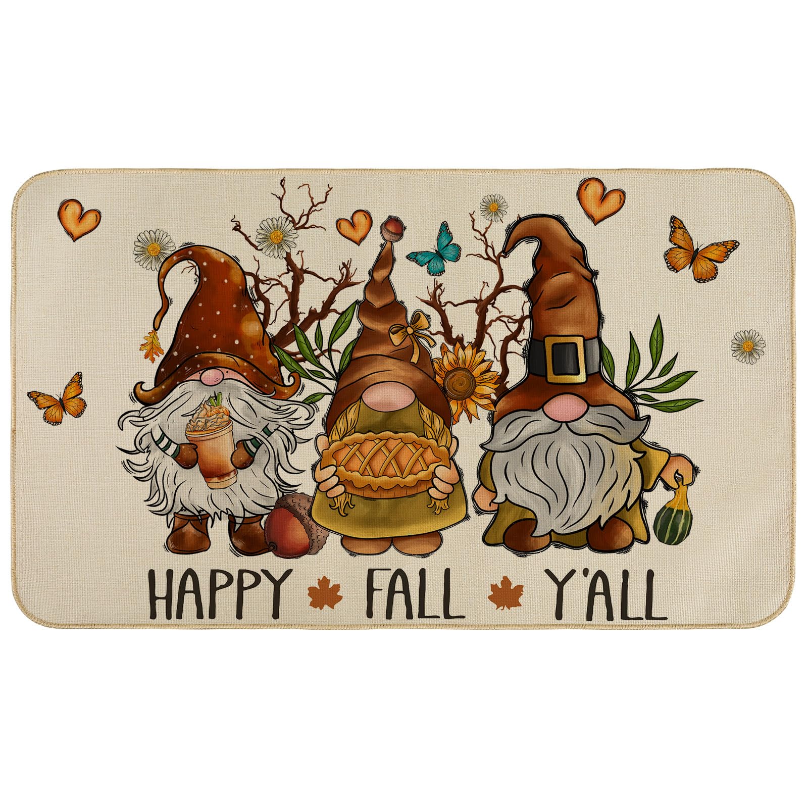 Amazon.com: AnyDesign Happy Fall Y'all Doormat Fall Gnome Sunflower ...
