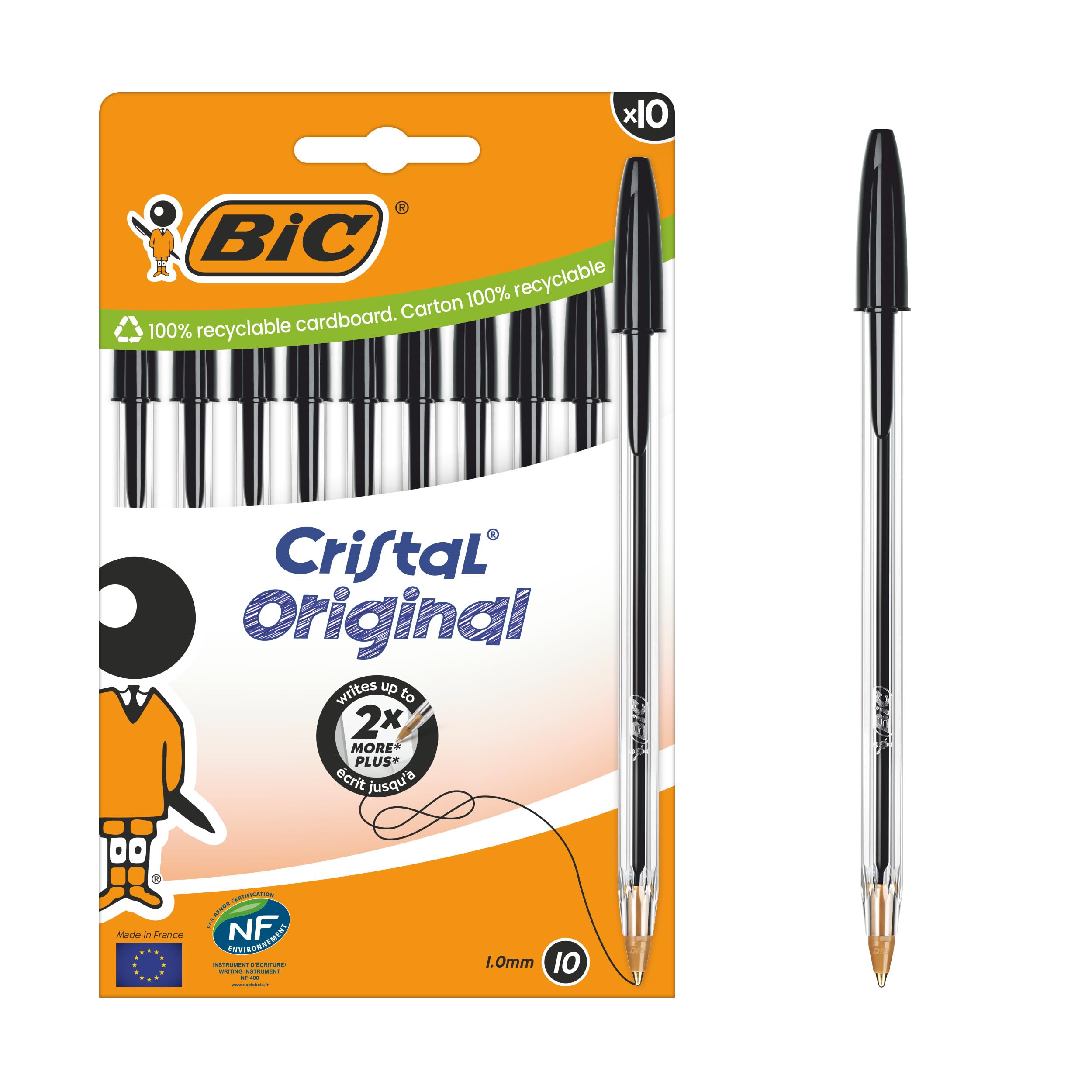 BIC Penne Nere a Sfera, Cristal Original, Punta Media, 1 mm, Confezione ...