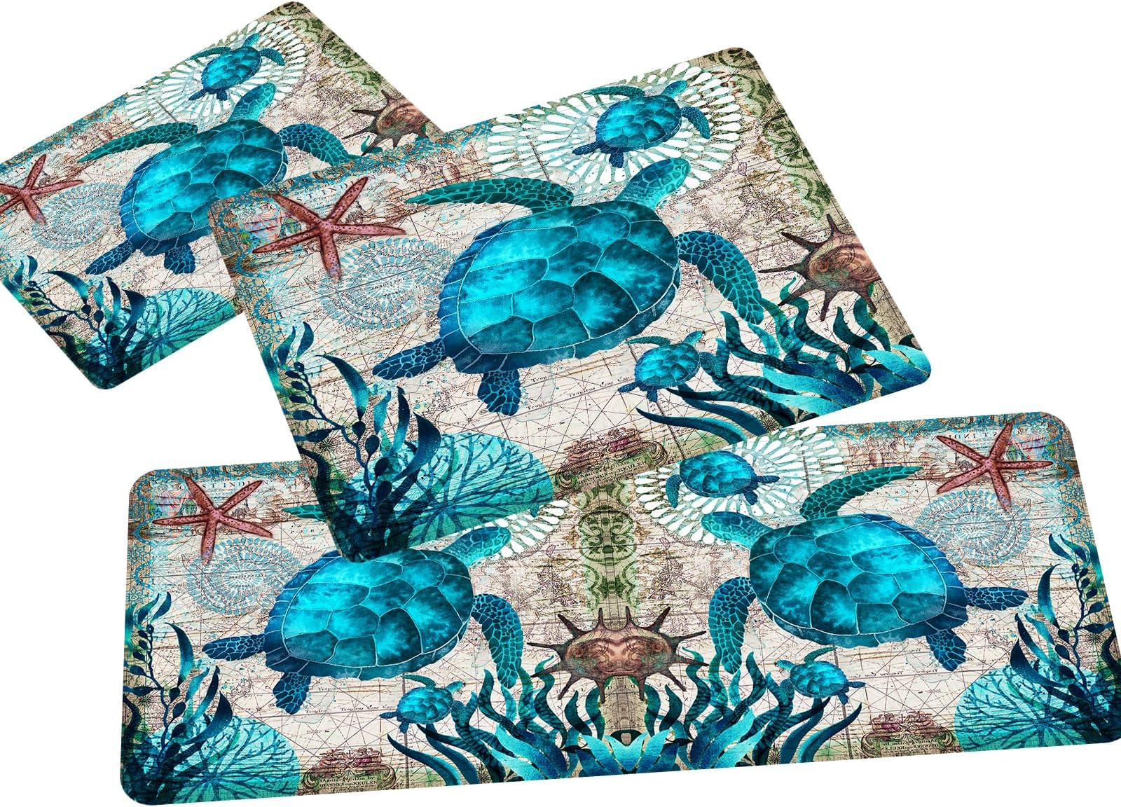 Amazon.com: Sea Turtle Kitchen Rug Sets of 3,Anti Fatigue Cushioned ...