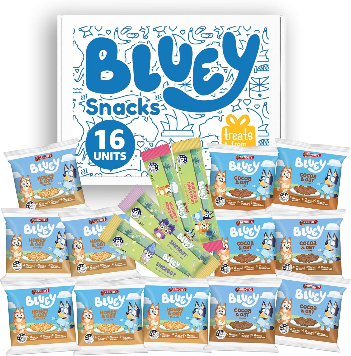 Bluey Snack Arnott's Multipack 12 Mini Cocoa & Honey Oat Flavored ...