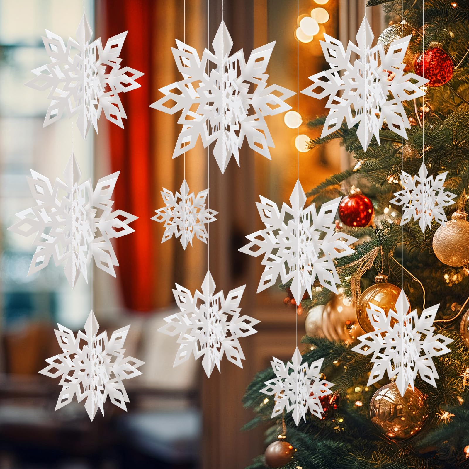 Amazon.com: Fessary 18pcs 3D White Large Snowflake Decorations ...