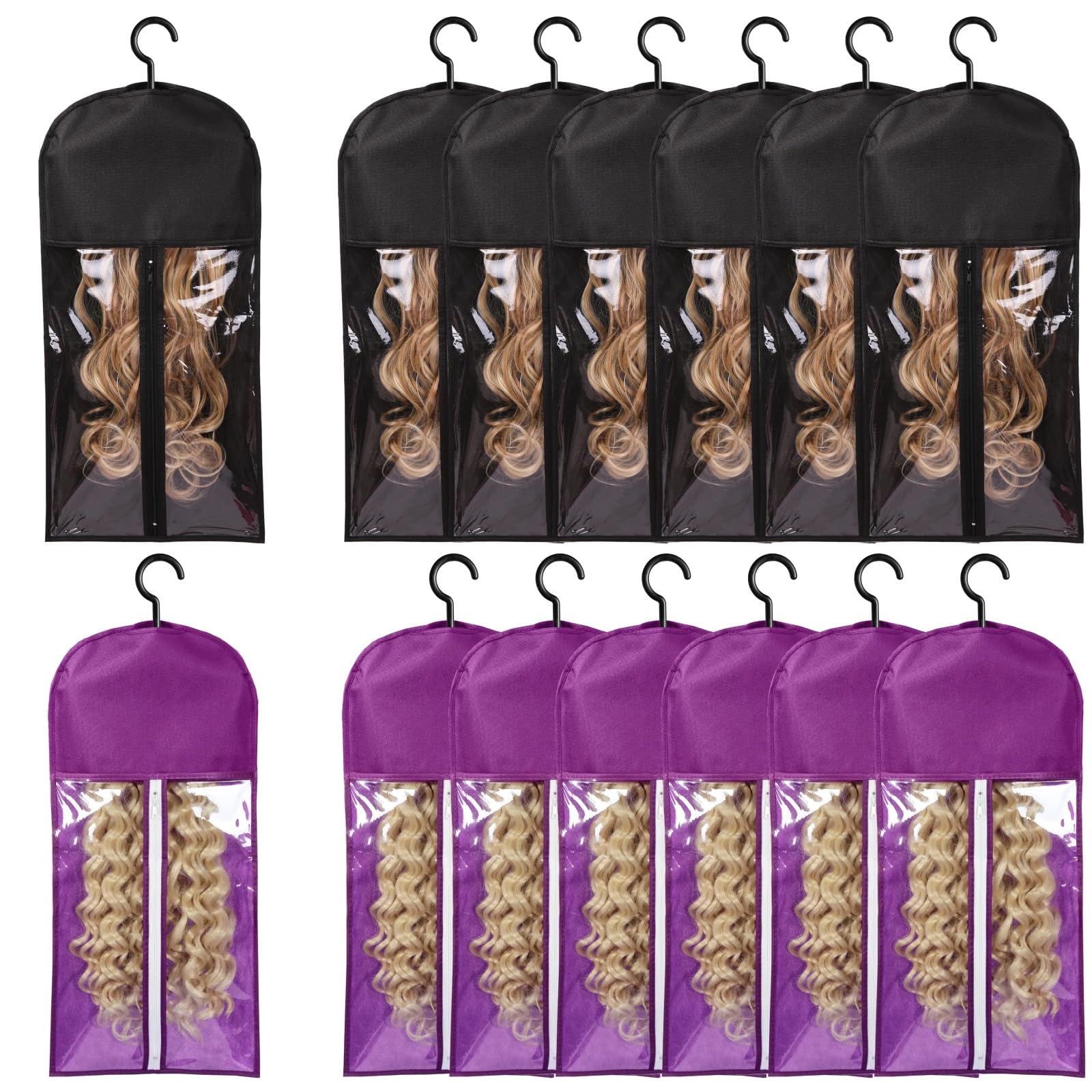 Amazon.com : 12PCS Wig Bags Storage with Hanger Hair Extension Holder ...