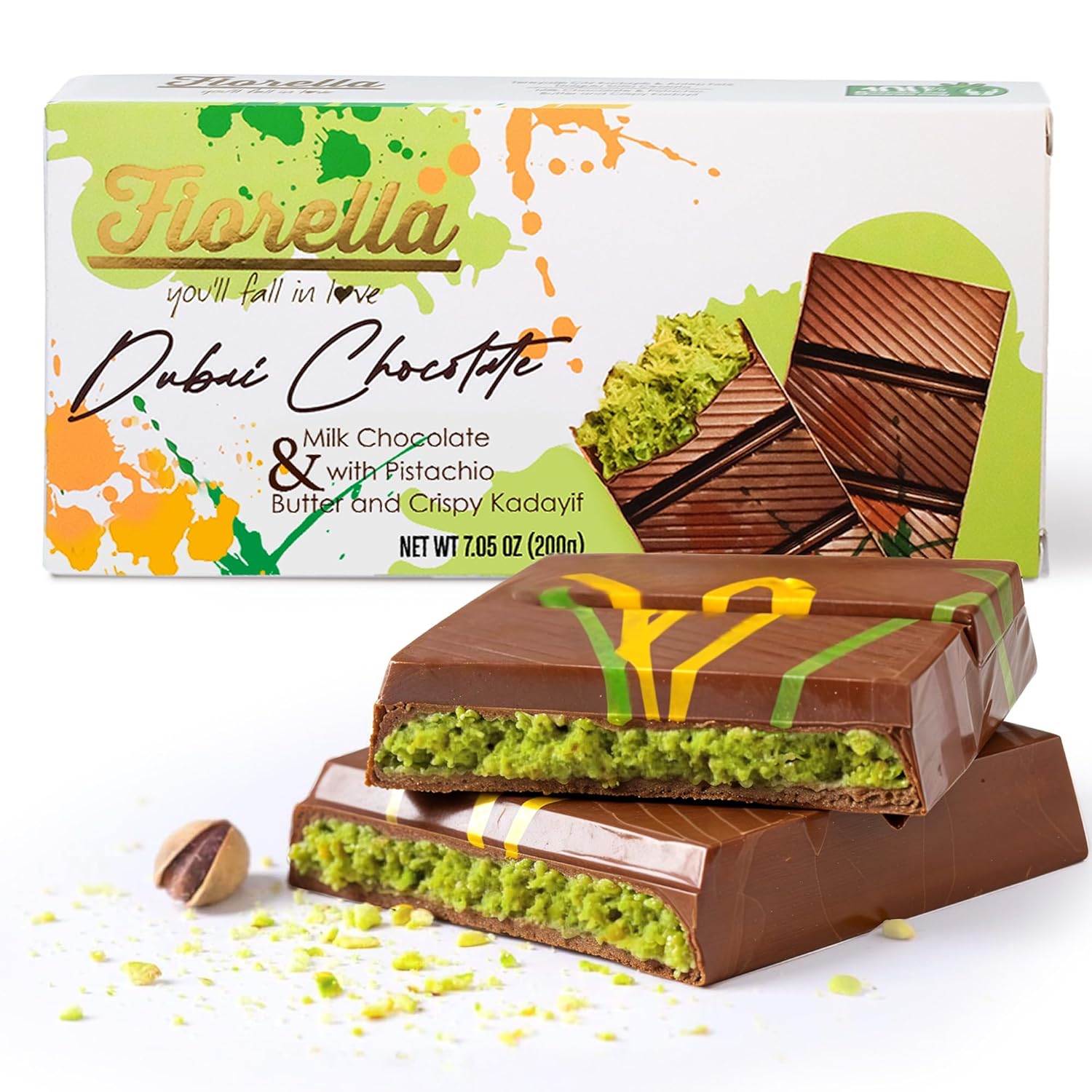 Amazon.com : Fiorella Dubai Chocolate Bar Pistachio, Luxury & Premium Dubai Milk Chocolate Bar ...