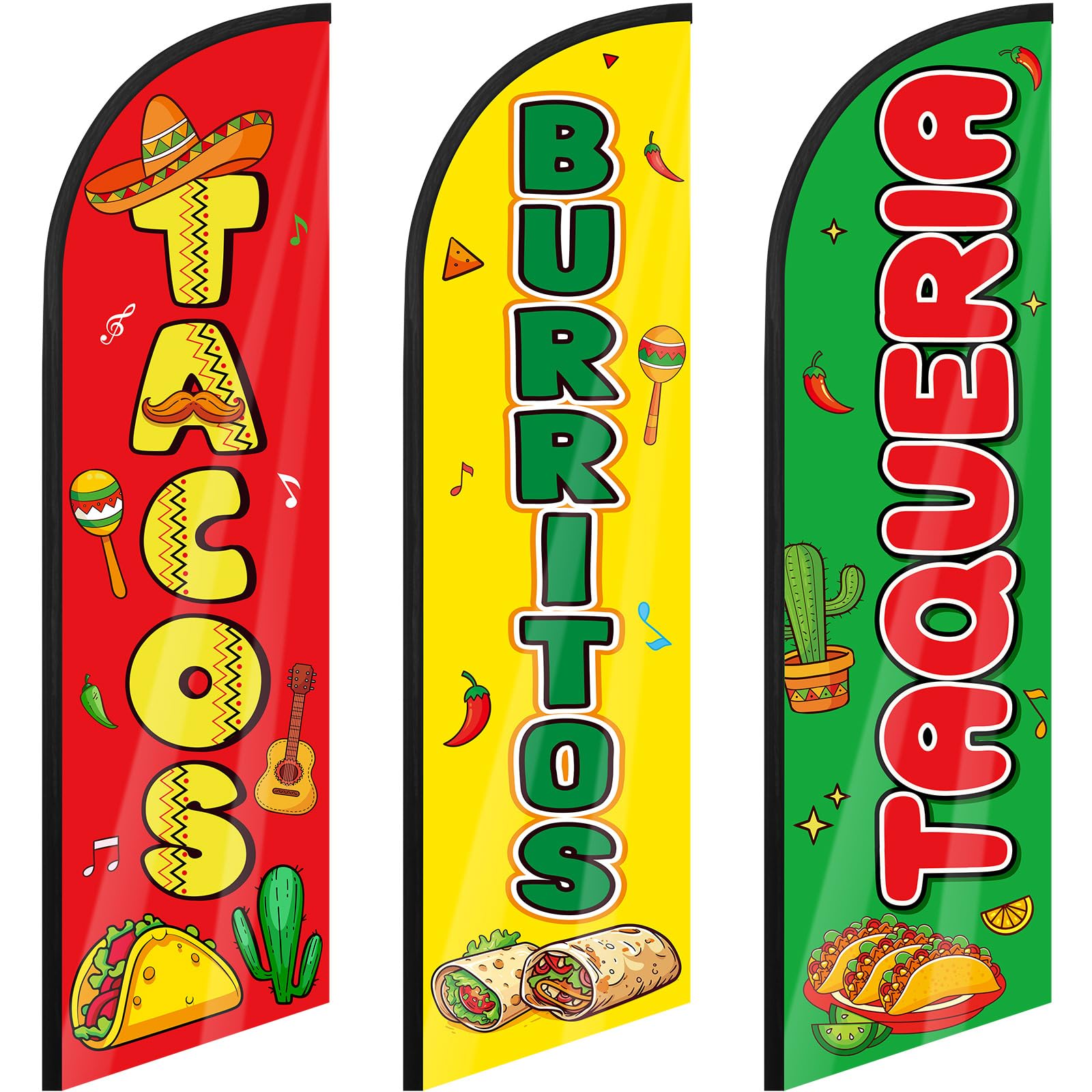 Amazon.com : Remagr 3 Pcs Tacos Burritos Feather Flag 23.6 x 7.9 Inch ...