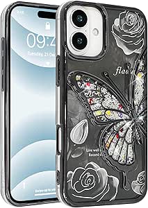 Amazon.com: OOK Plating Case for iPhone 16, 3D Quicksand Butterfly Design Glitter Bling Luxury ...