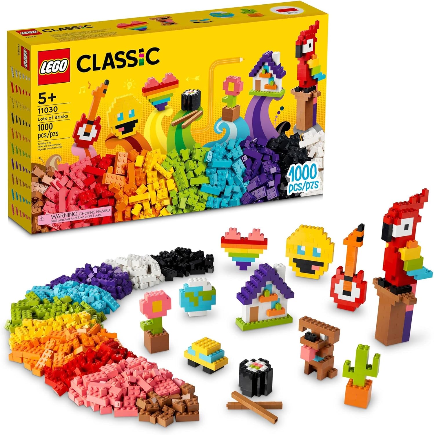 Amazon.com: LEGO Classic Lots of Bricks Construction Toy Set 11030, Build a Smiley Emoji, Parrot ...