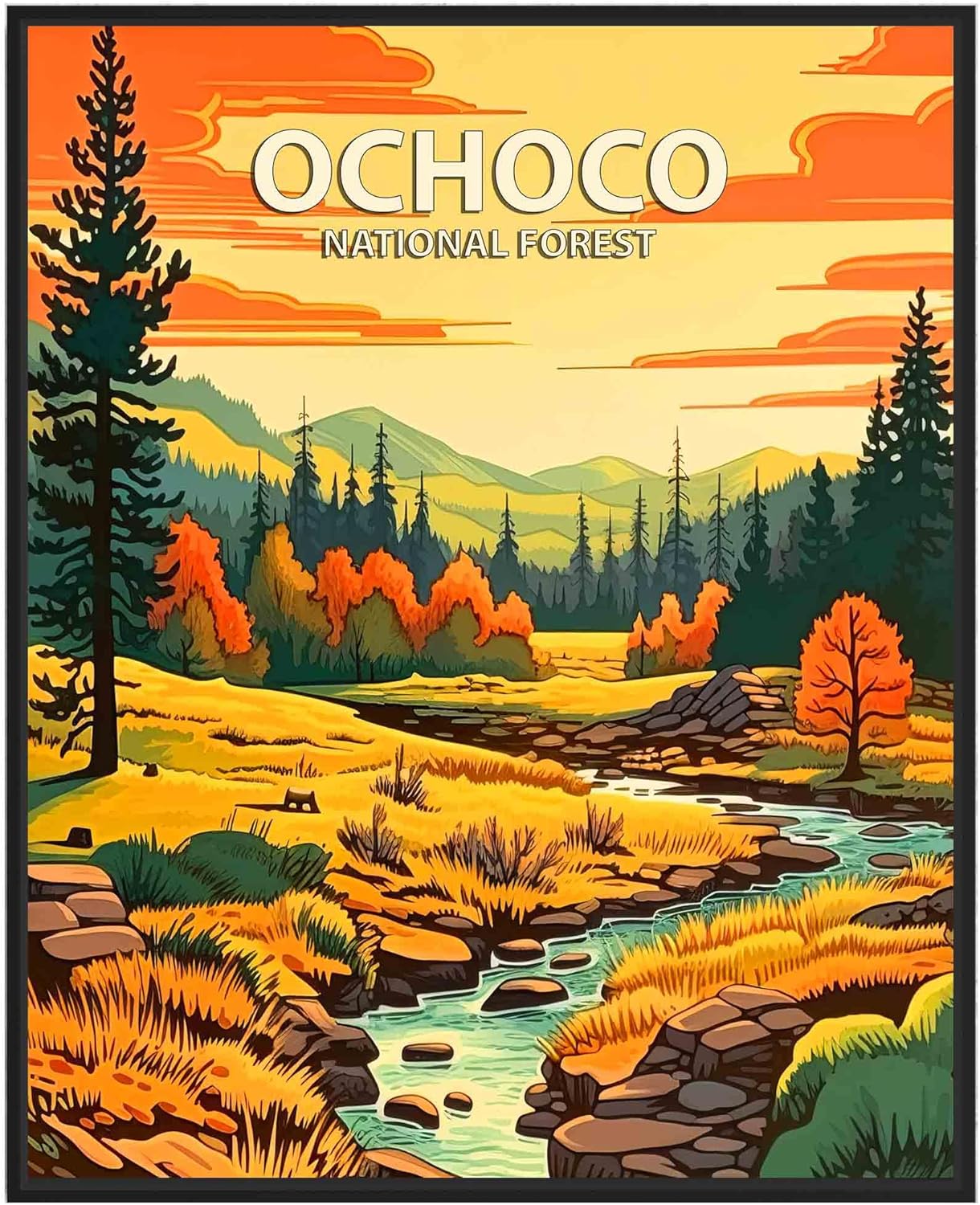 Amazon.com: Ochoco National Forest Poster Art Print Retro Mountain Wall Art Poster Vintage Decor ...