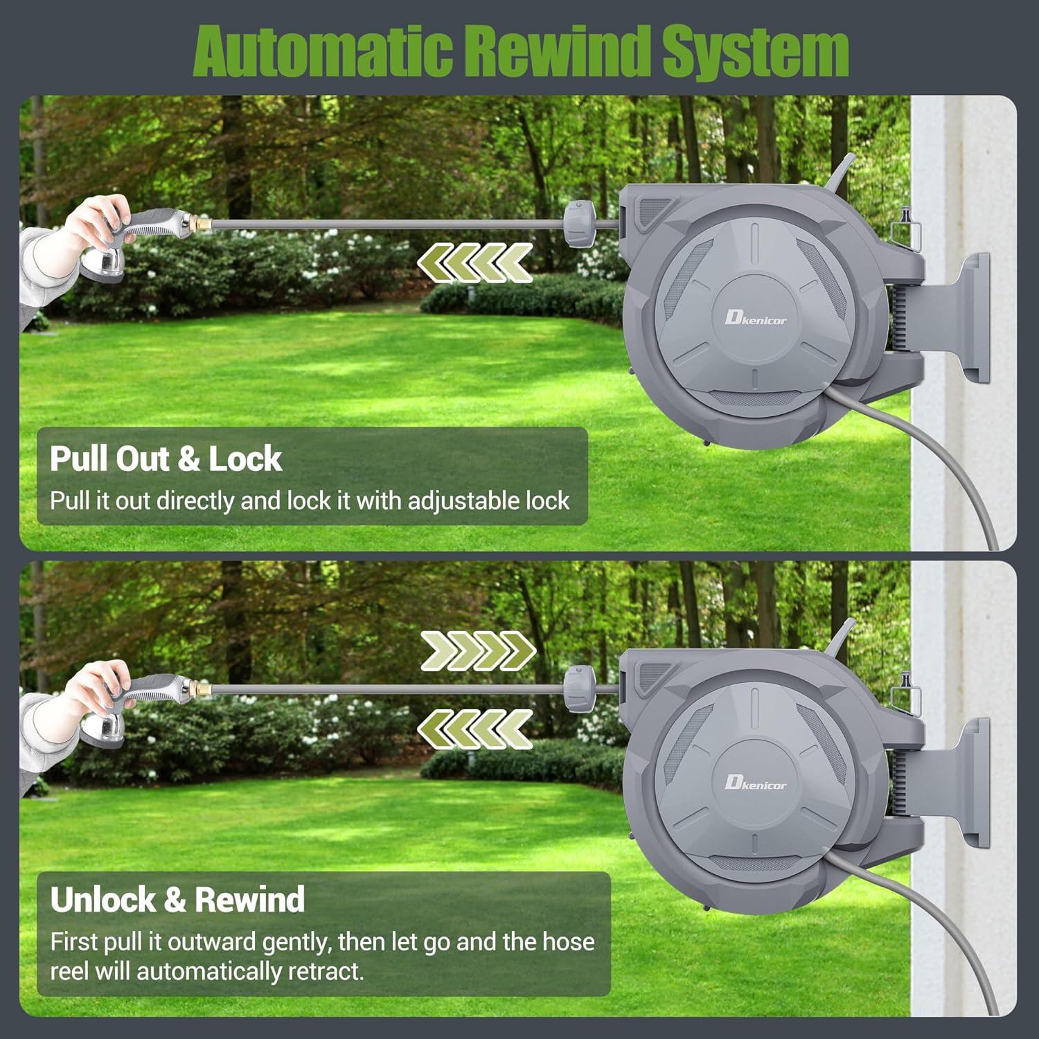 1/2" x 110 ft Retractable Hose Reel, Heavy Duty Retractable Garden Hose ...