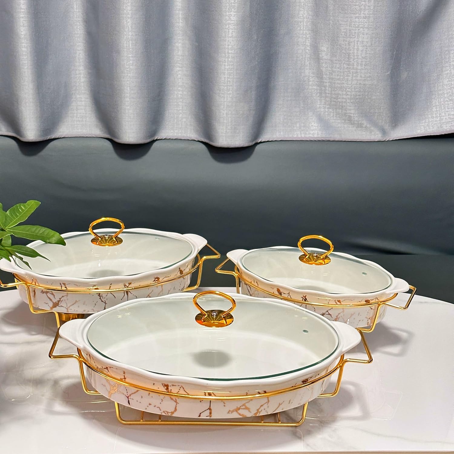 Amazon.com: HONHPD Luxury 3 Piece Set Round Chafing Dish Buffet Set ...