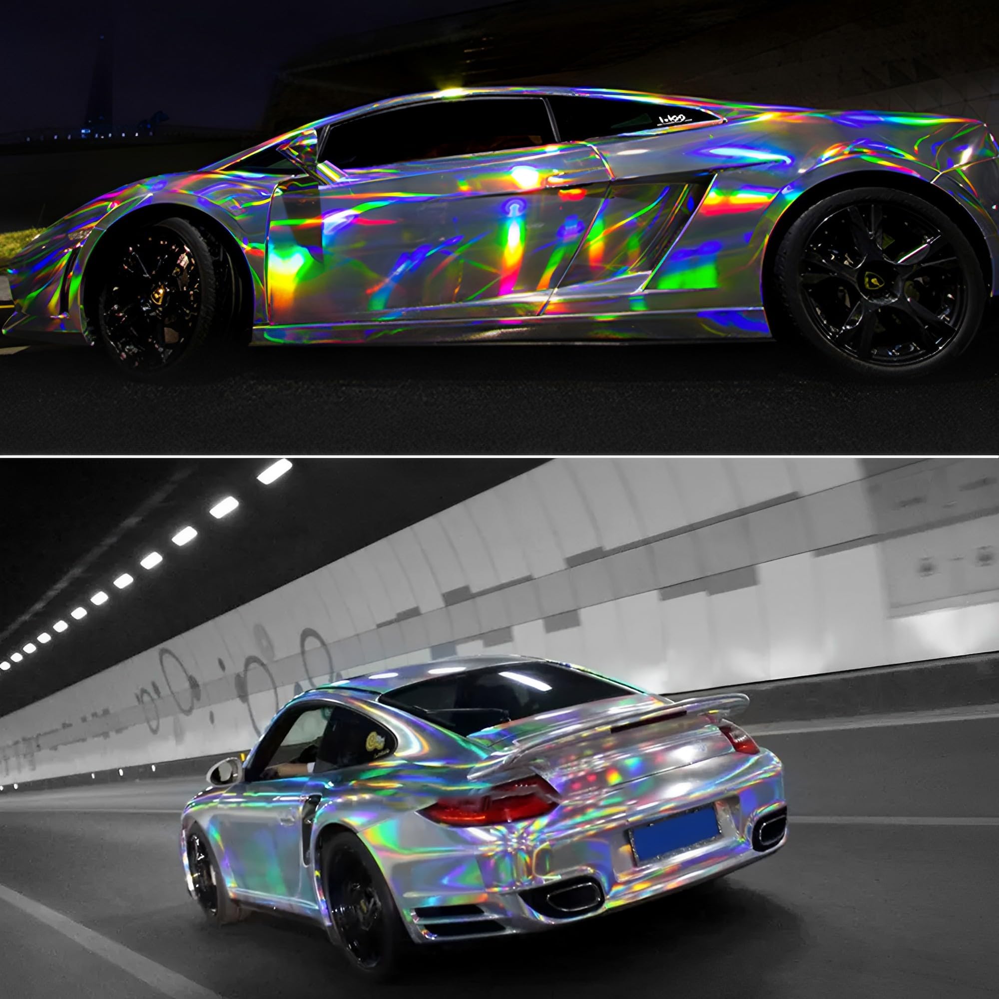 Snapklik.com : Lypumso Holographic Laser Silver Vinyl Wrap, PET Chrome ...