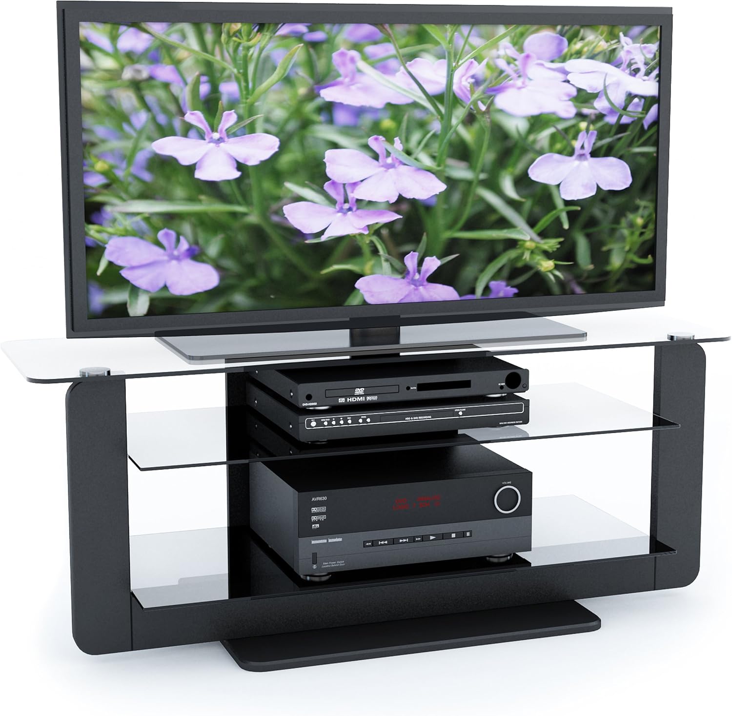 Amazon.com: Sonax Atlantic 52 Inch Midnight Black TV Stand with Glass ...