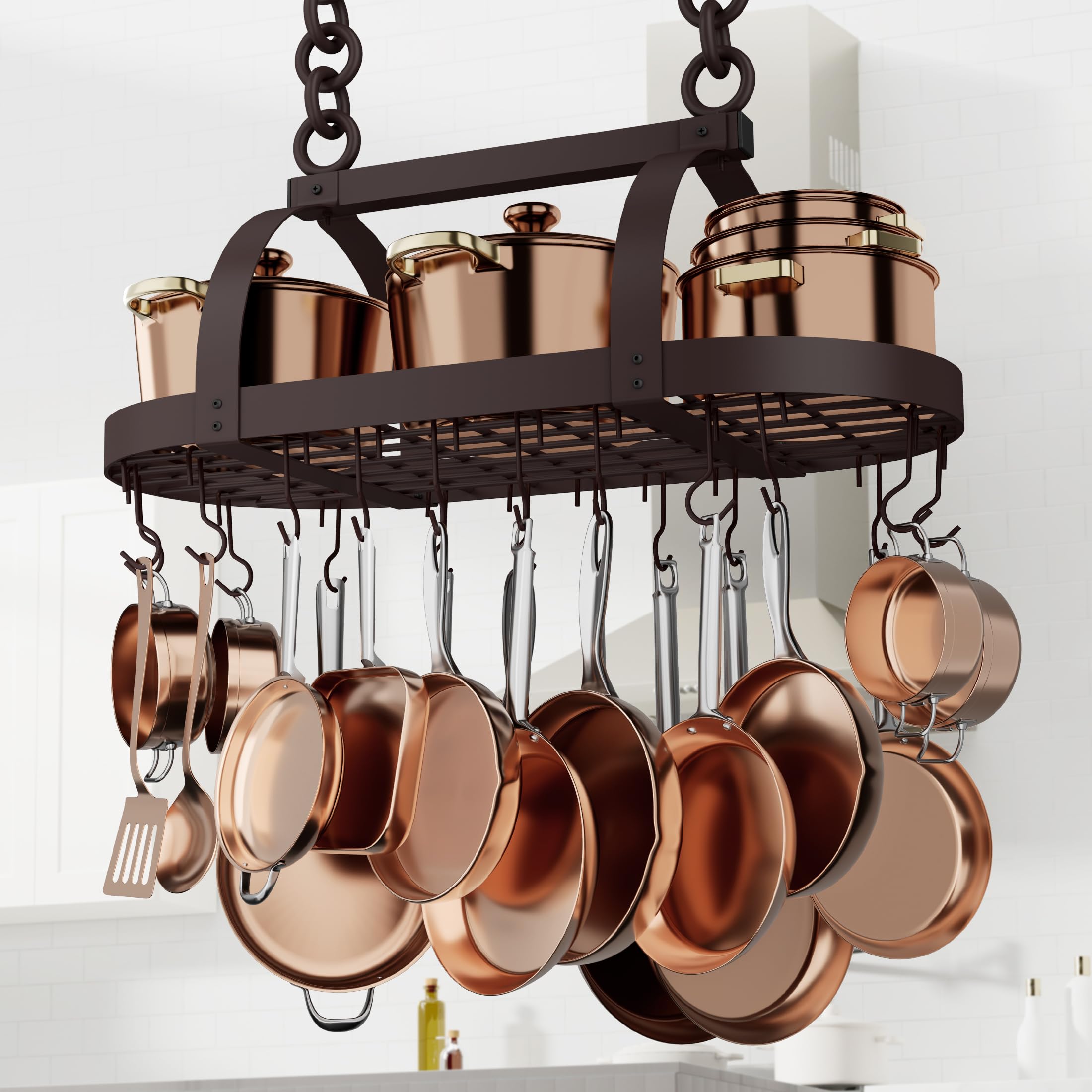Amazon.com: KES 34 Inch Oiled Bronze Hanging Pot Rack, Heavy Duty Oval ...