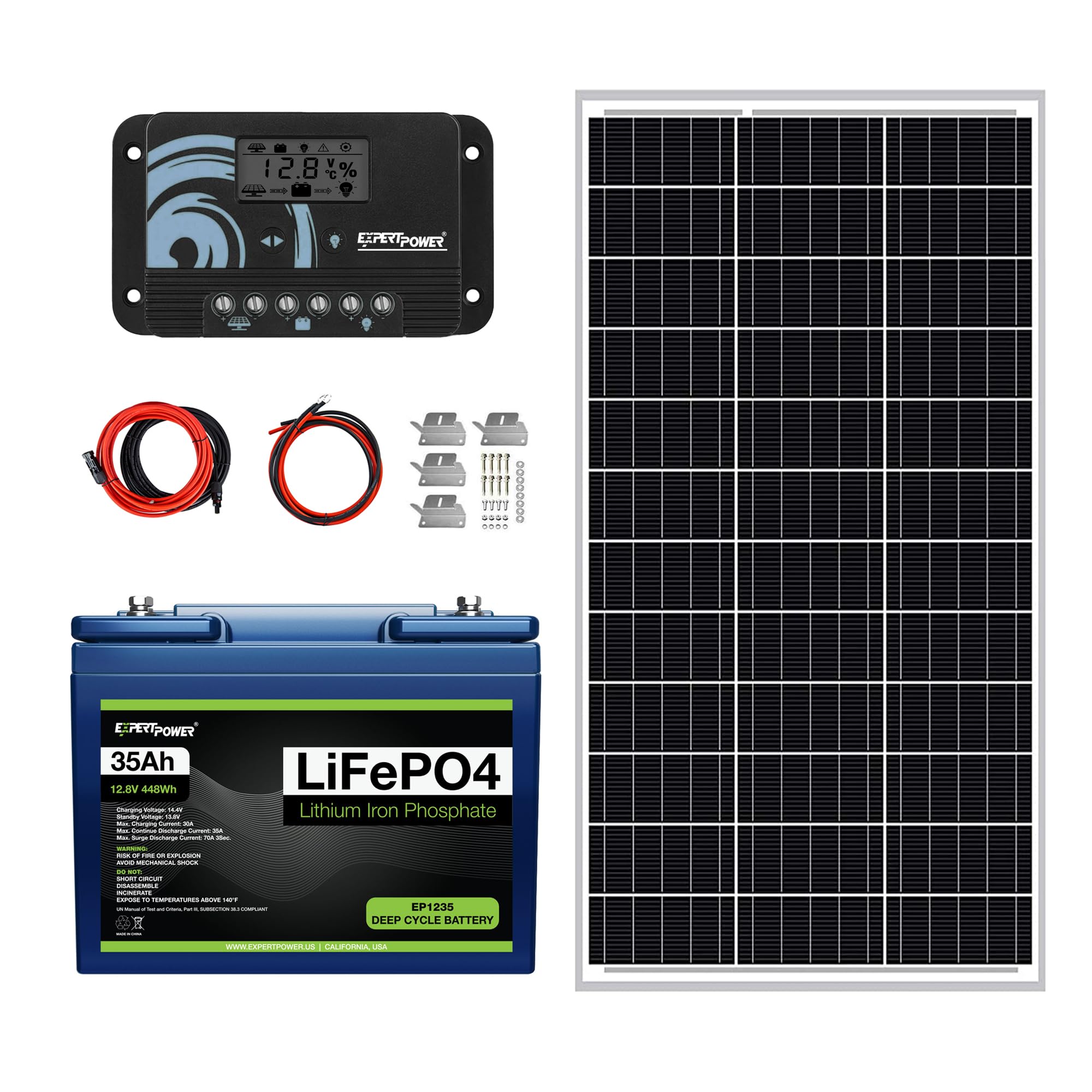 Amazon.com : ExpertPower 100W 12V Solar Power Kit | 12V 35Ah LiFePO4 ...