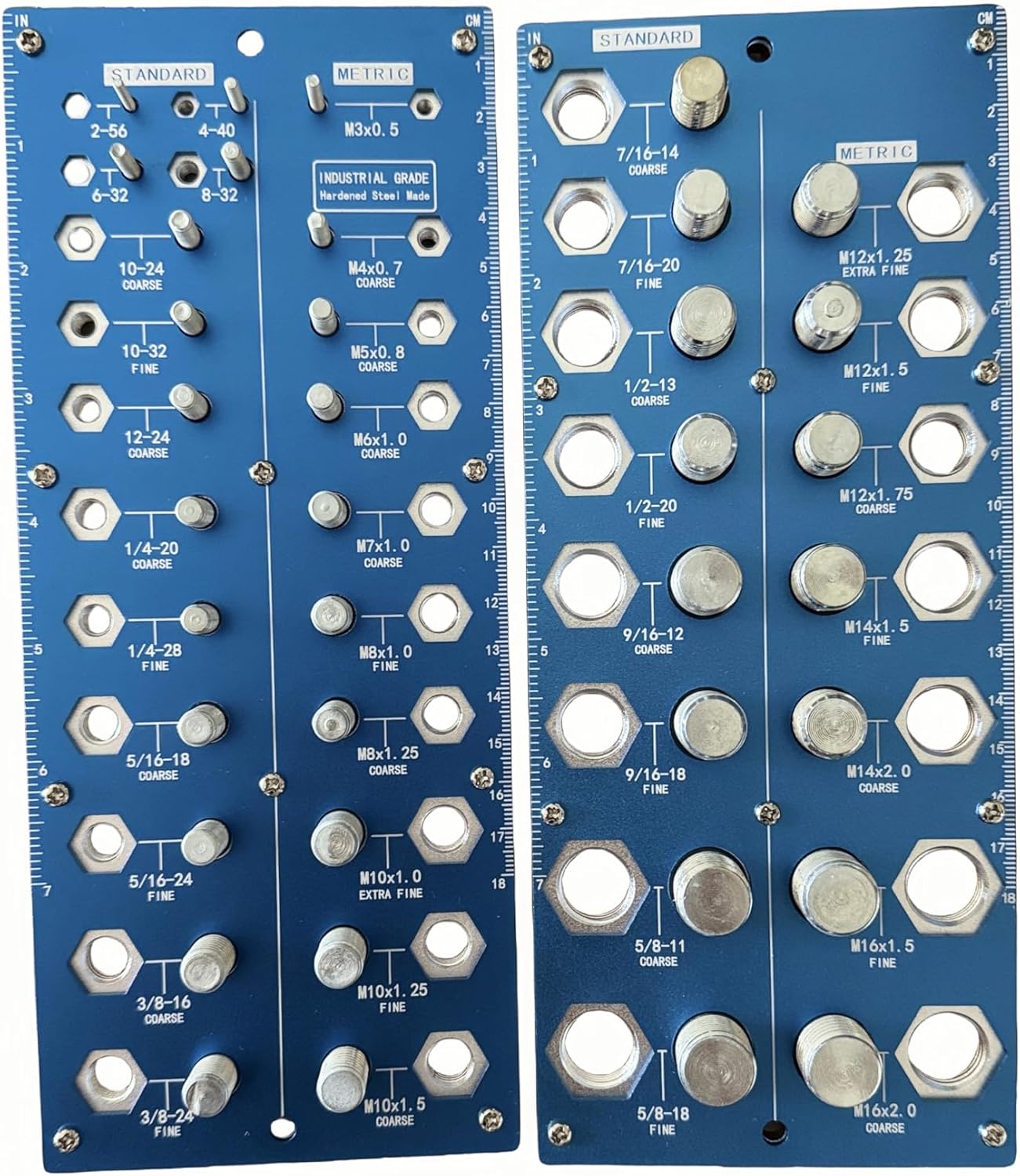 Nut and Bolt Thread Checker, 38 Holes, 17 Metric and 21 Imperial Sizes ...