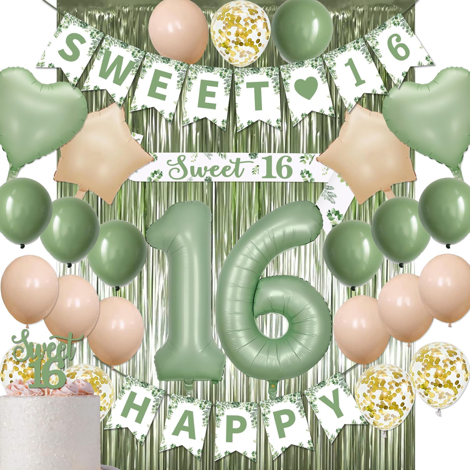 Amazon.com: 40 Pcs Sweet 16 Birthday Decorations Sage Green Balloon Box ...