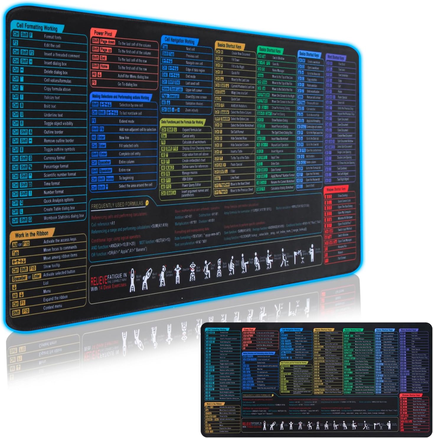 Amazon.com: Excel Shortcuts Mouse Pad Desk Pad with 150+ Hotkeys ...