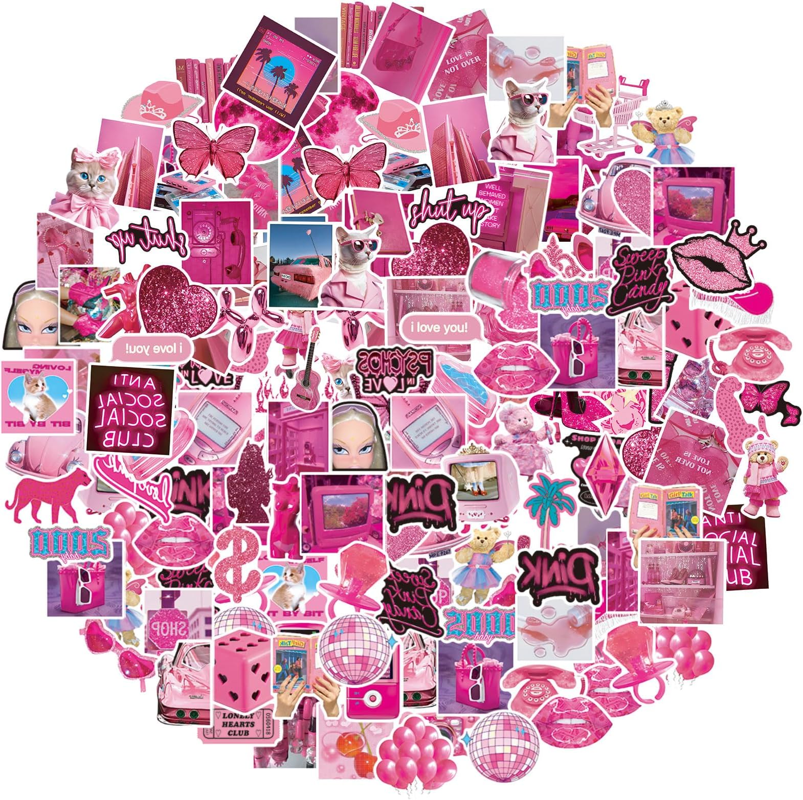 Amazon.com: 100 PCS Cartoon Hot Pink Stickers, Waterproof Vinyl for ...
