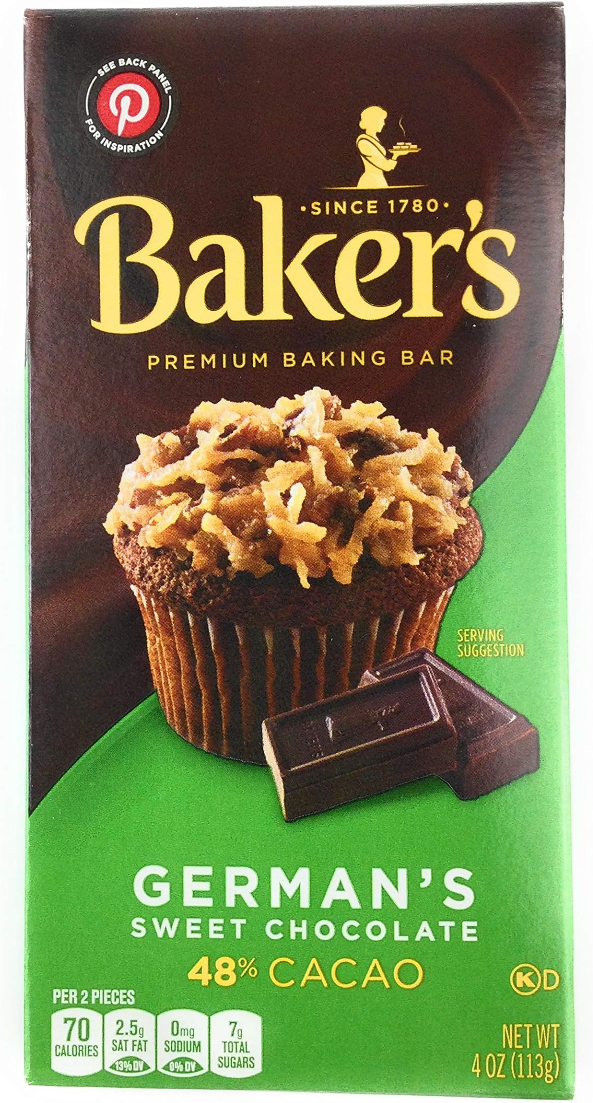 Amazon.com : Bakers German's Sweet Chocolate Baking Bar (4 Pack) 4 Oz ...
