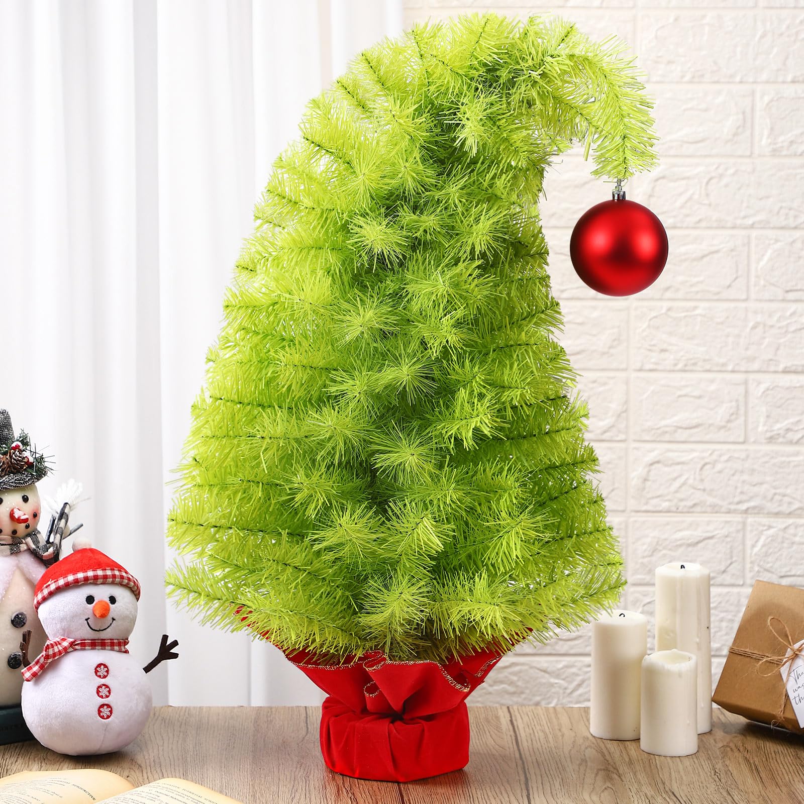 Amazon.com: Motionchic 2FT Lime Green Christmas Tree Whimsical Curved ...