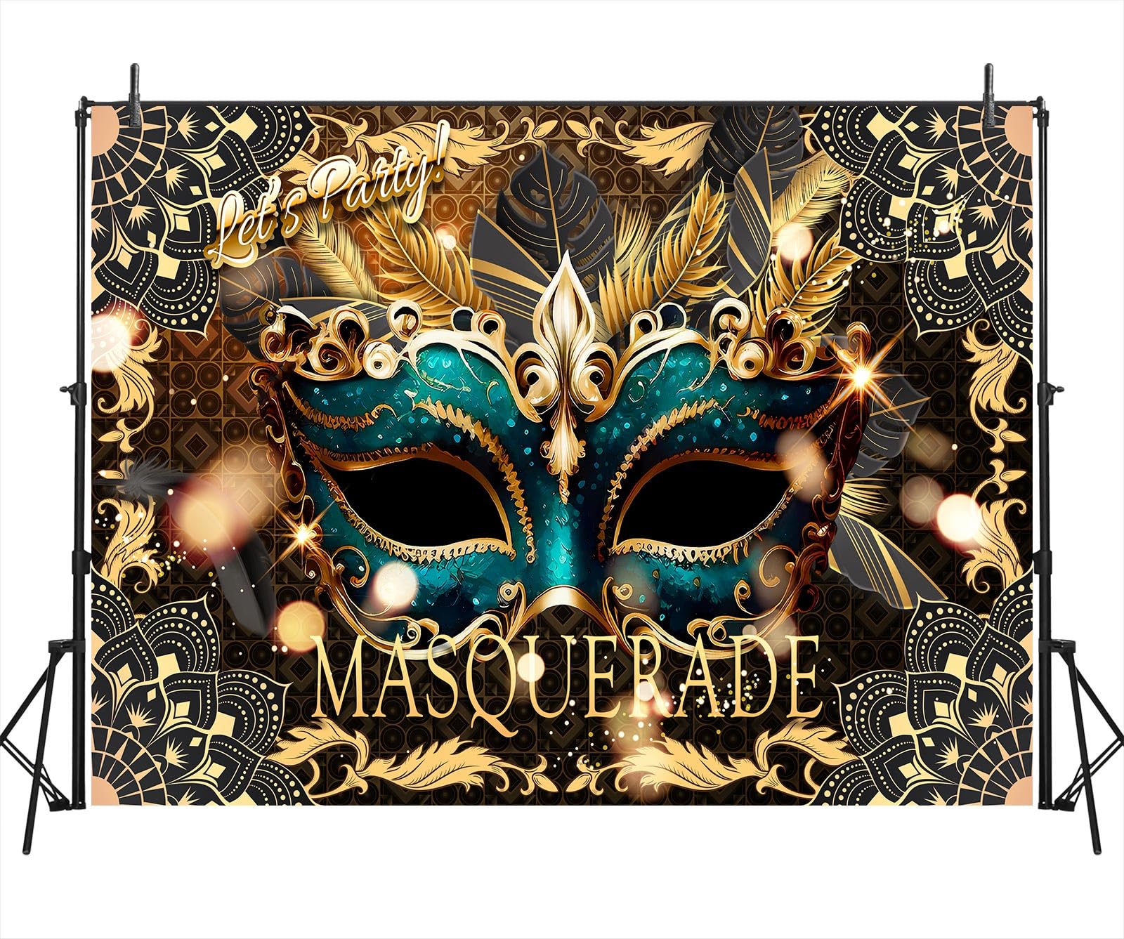 Amazon.com : Luxury Masquerade Backdrop, Mardi Gras Birthday Glitter ...