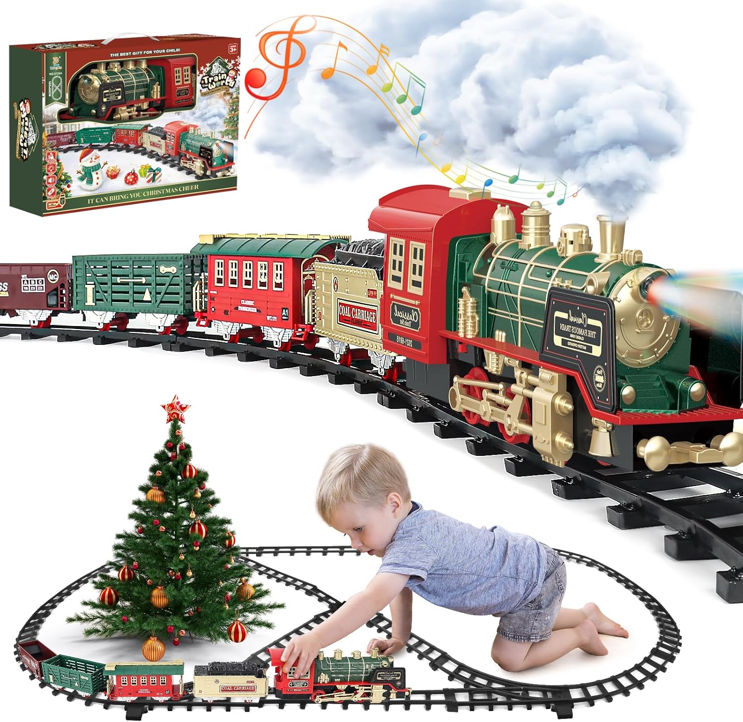 Amazon.com: Kids Train Set - Christmas Train Toys w/Smoke, Sounds ...