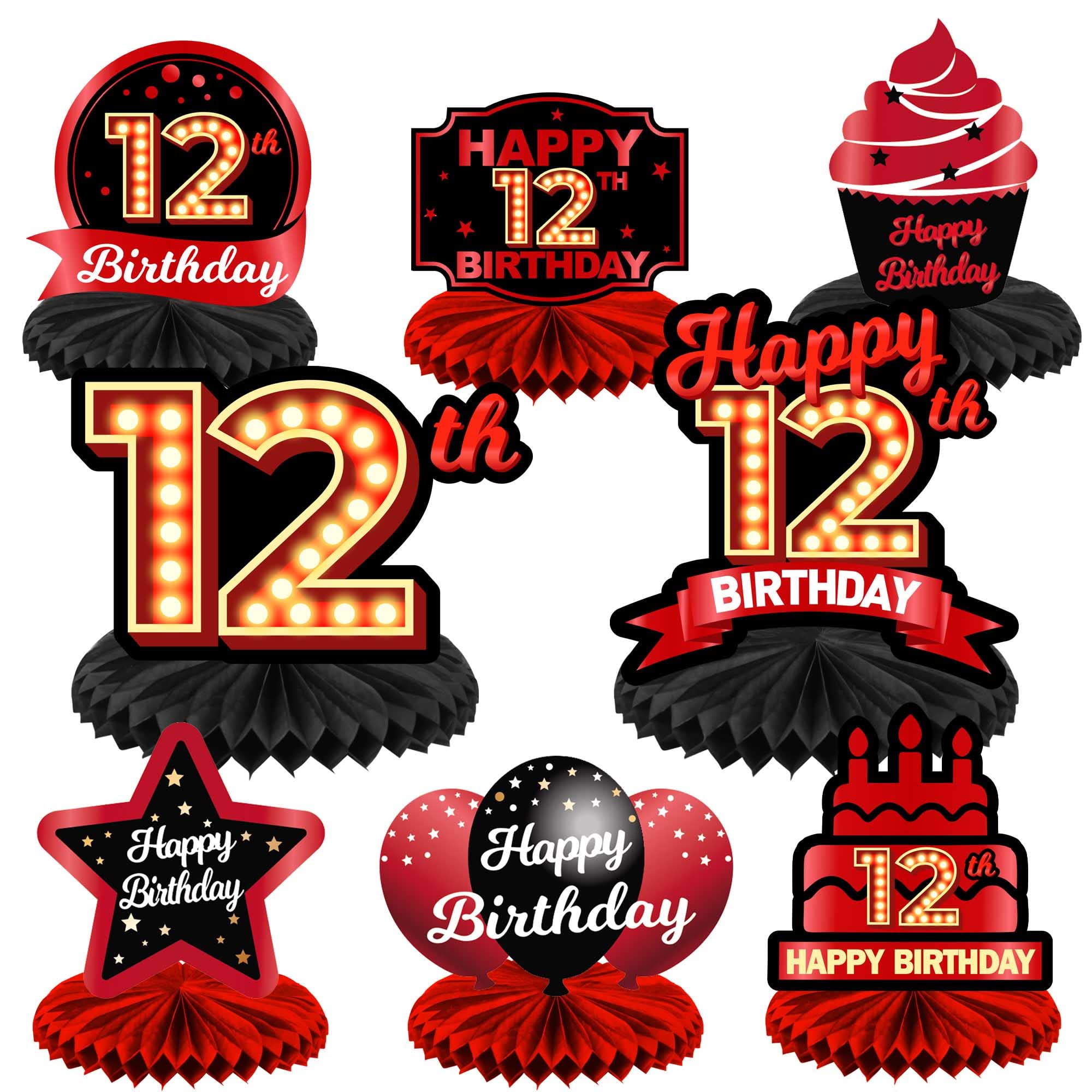 Amazon.com: Happy 12th Birthday Red and Black Table Honeycomb ...