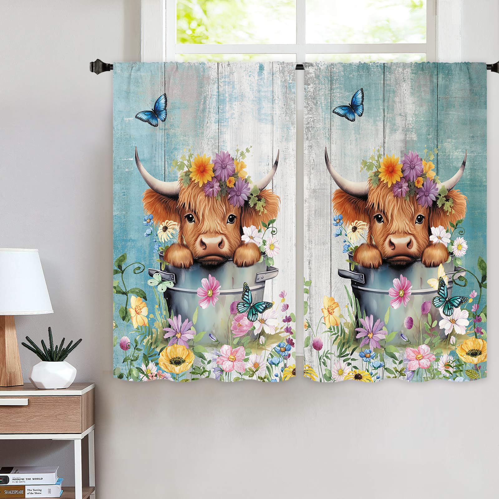 Amazon.com: Miyotaa Bull Highland Cow Kitchen Window Curtains 2 Panels ...