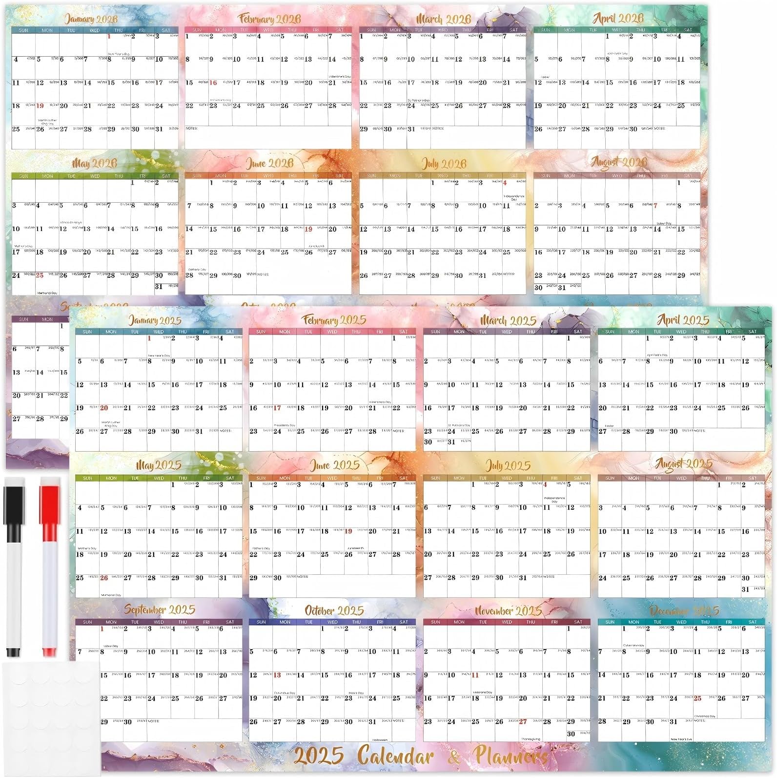 Large Dry Erase Calendar for Wall – Yearly Wall Calendar Dry Erase, 37 ...